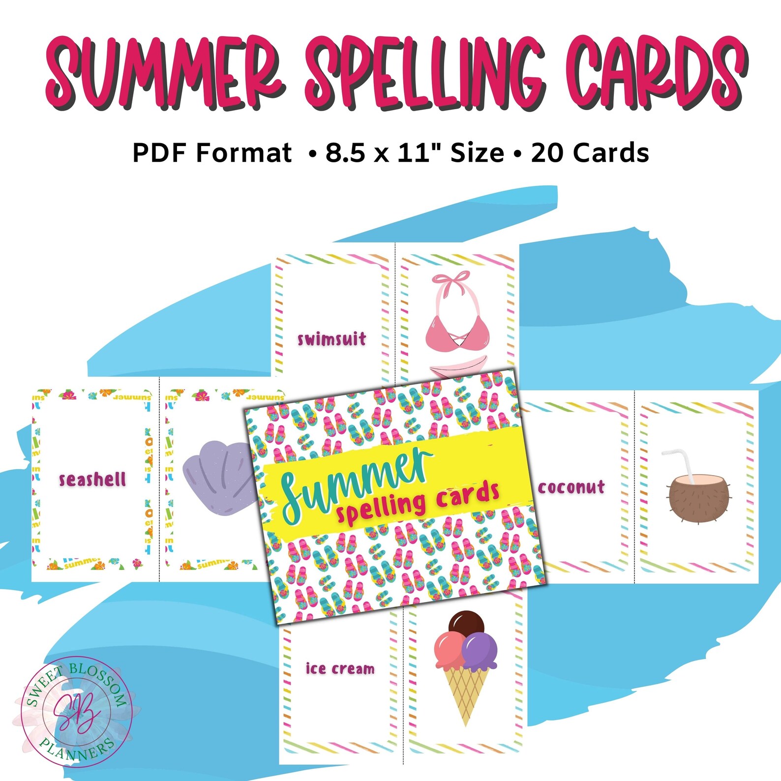 Printable Spelling Cards, Site Words Flash Cards, Summer Activity for ...