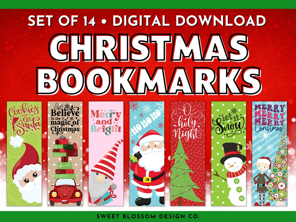Christmas Printable Bookmarks, Christmas Coloring Bookmarks, Holiday ...