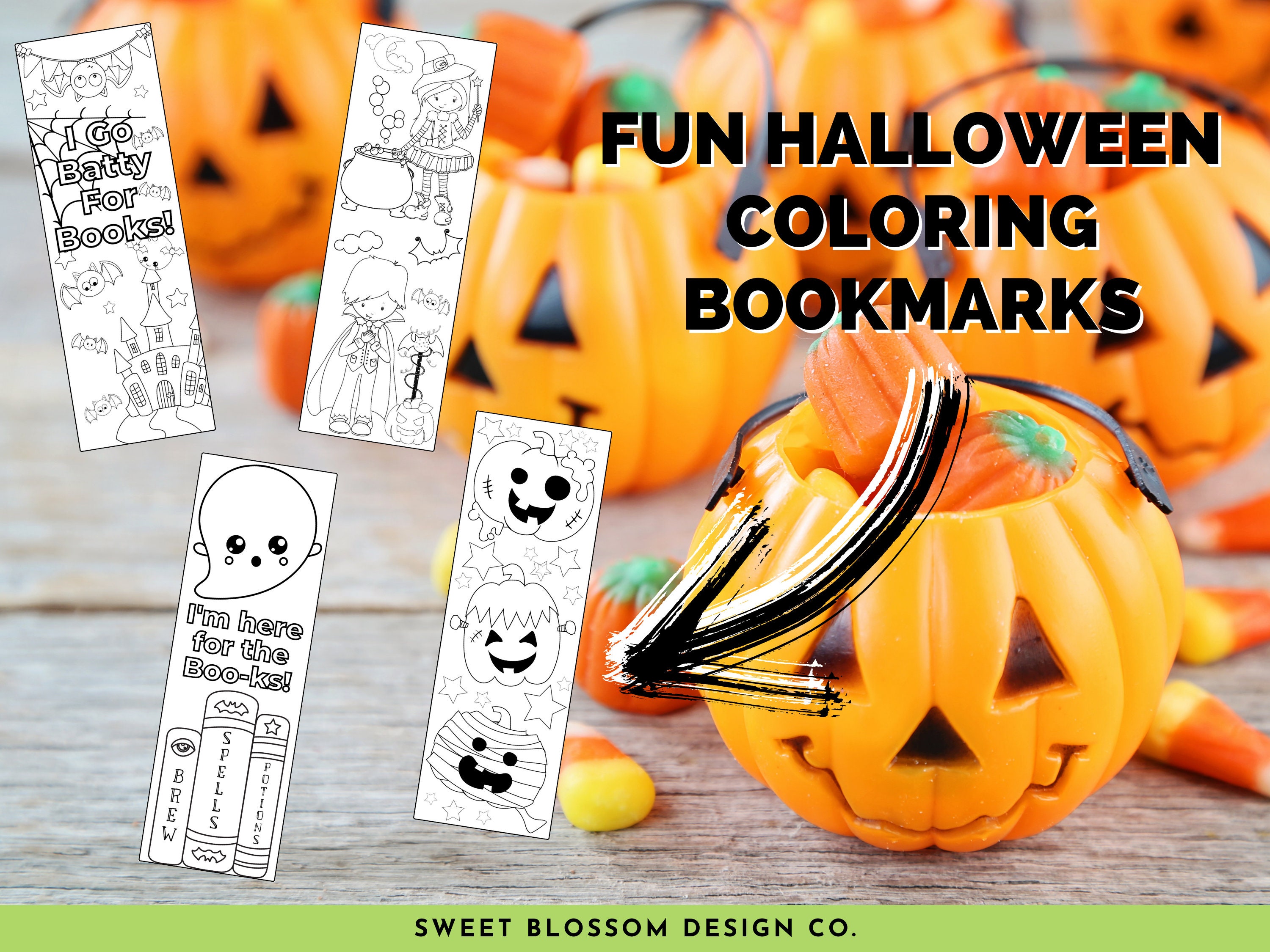 Cute Halloween Printable Bookmarks, Halloween Coloring Bookmarks ...
