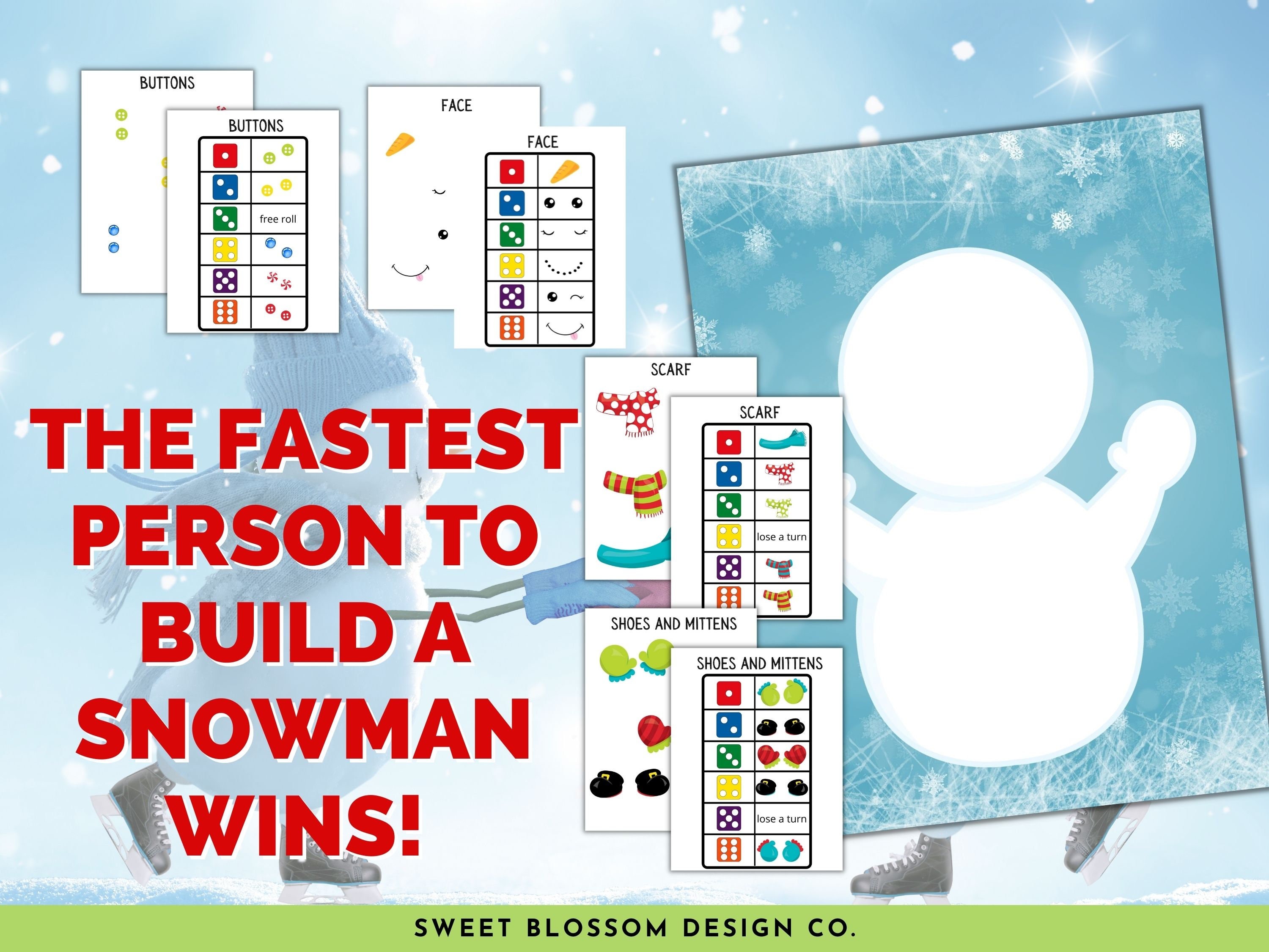 Roll A Snowman Game, INSTANT DOWNLOAD Printable Christmas Party Roll a ...