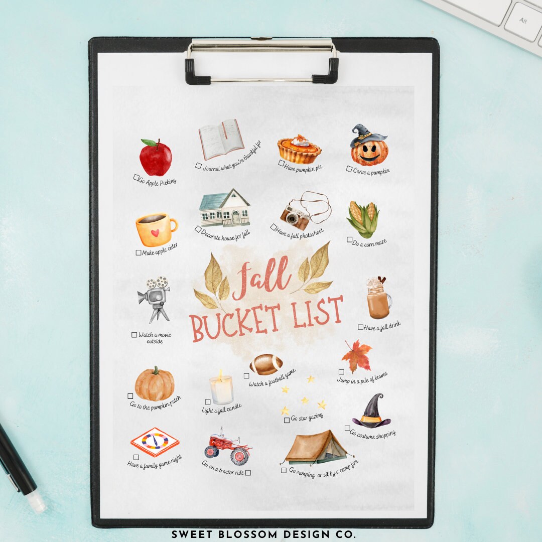 Fall Bucket List Printable, Fall Bucket List Template, Fall Check List ...