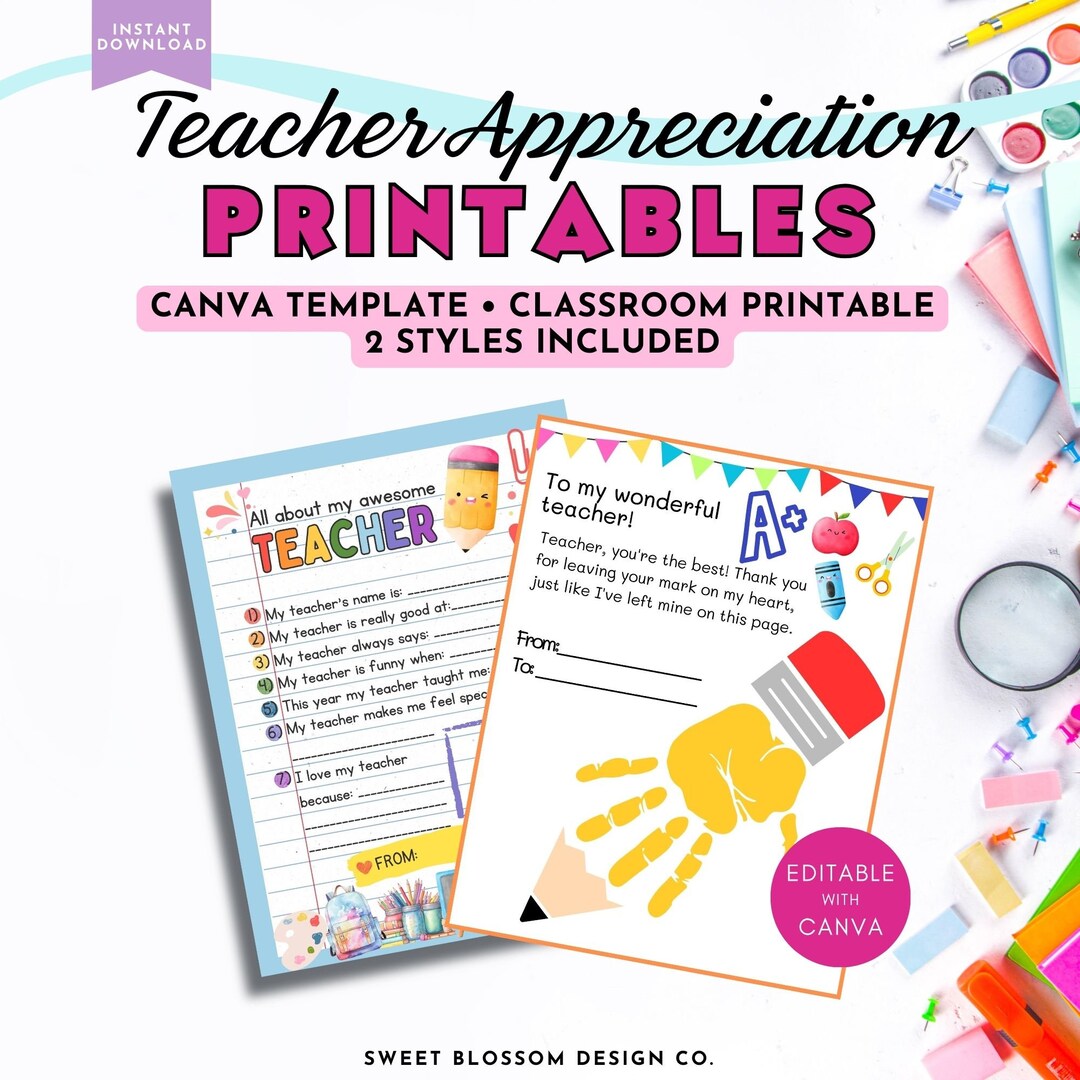 Teacher Appreciation Week Bundle, Daycare Teacher Thank You Handprint ...