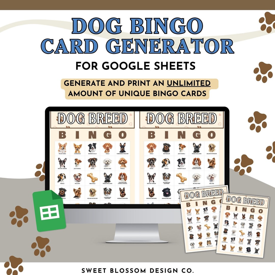 Dog Bingo Card Generator for Google Sheets, Printable Dog Bingo Cards ...