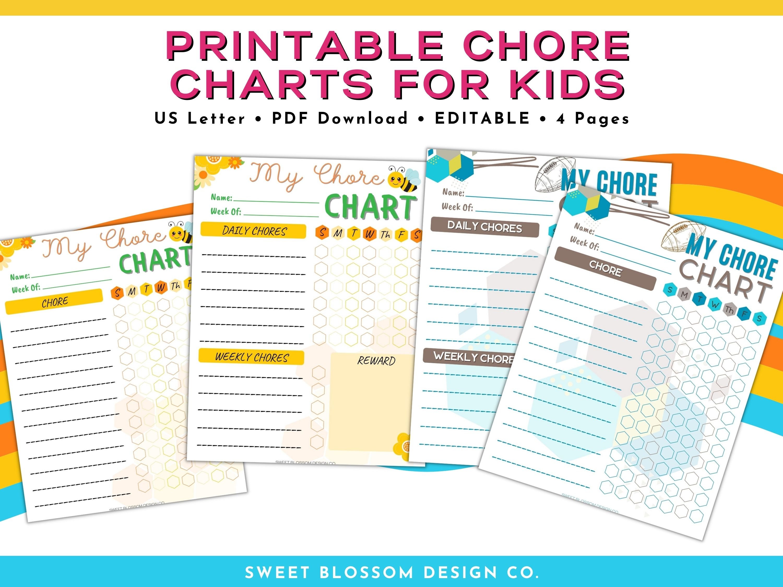 Chore Chart for Kids, Kids Chore Chart, Weekly Chore Chart, Kids Chores ...