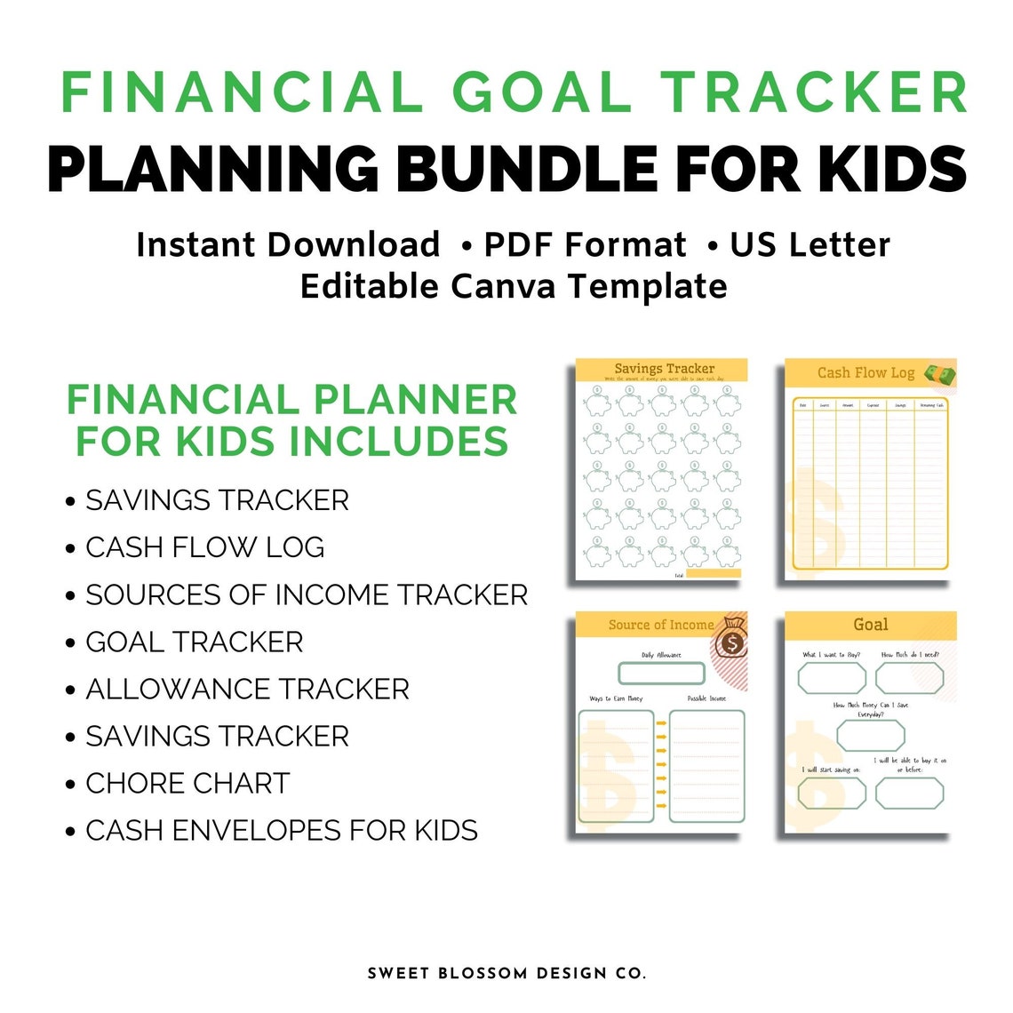 Savings Tracker for Kids, Editable Kids Financial Planner, Financial ...