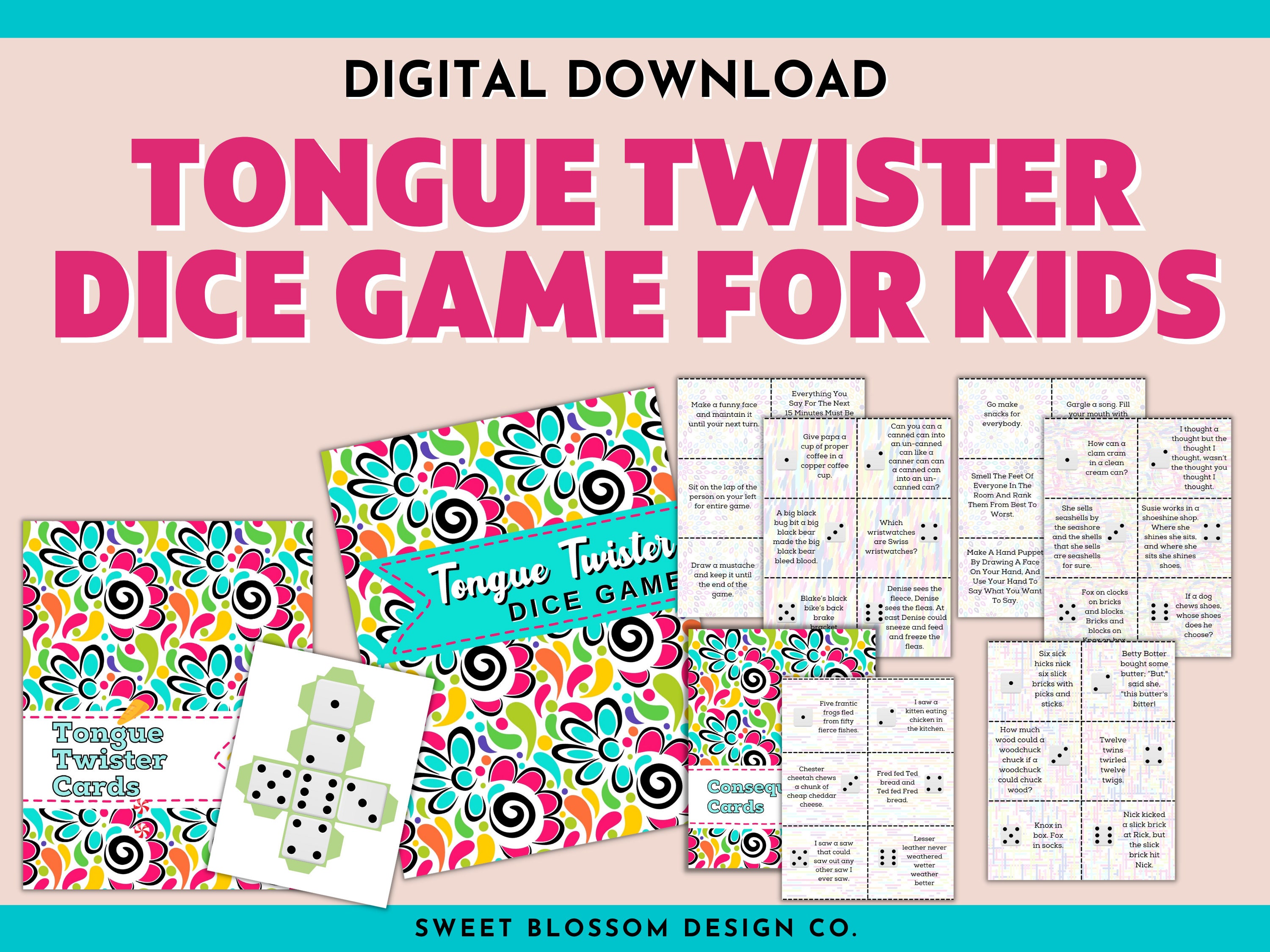 Tongue Twisters for Kids, Tongue Twisters Printable Dice Game ...