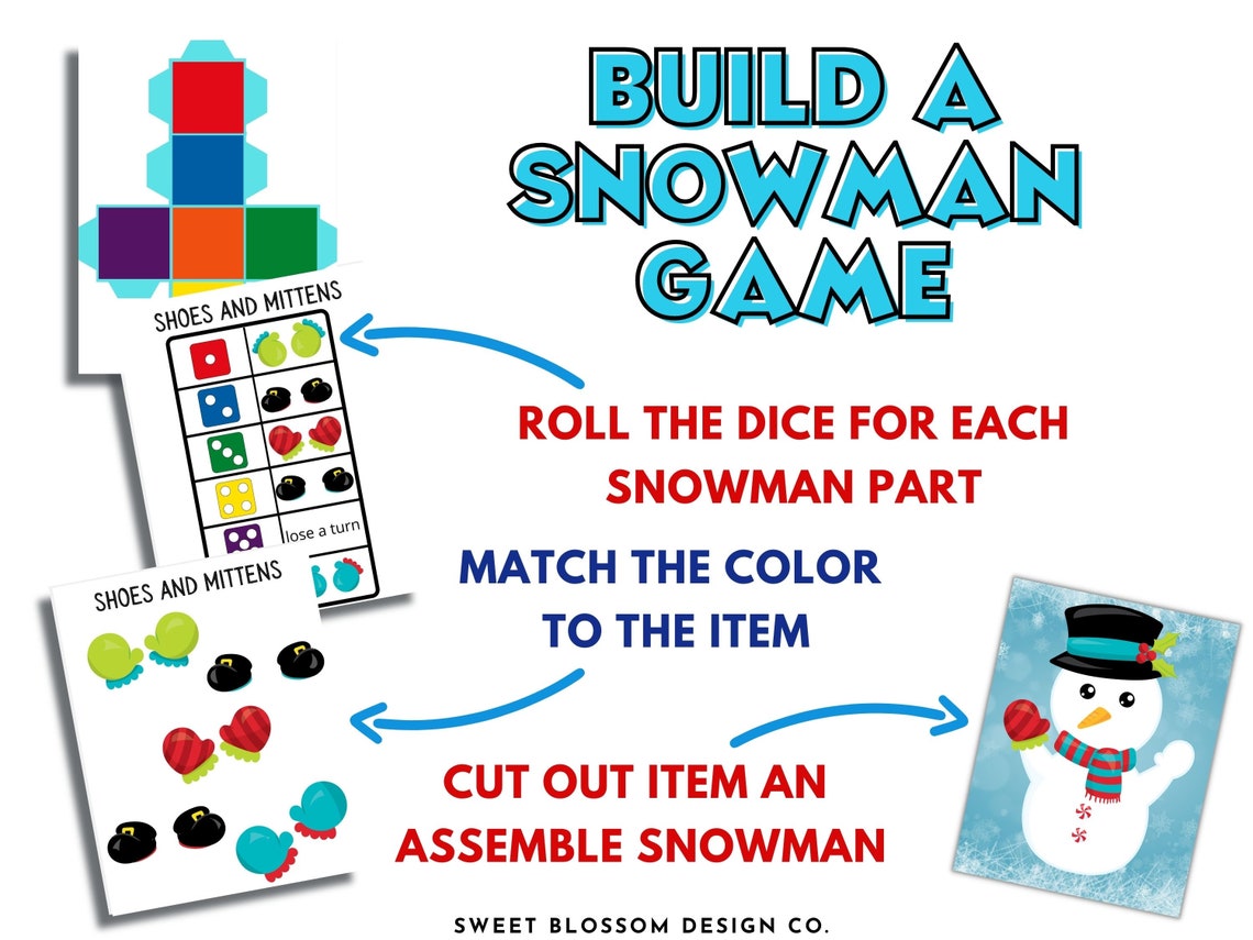 Roll A Snowman Game, INSTANT DOWNLOAD Printable Christmas Party Roll a ...