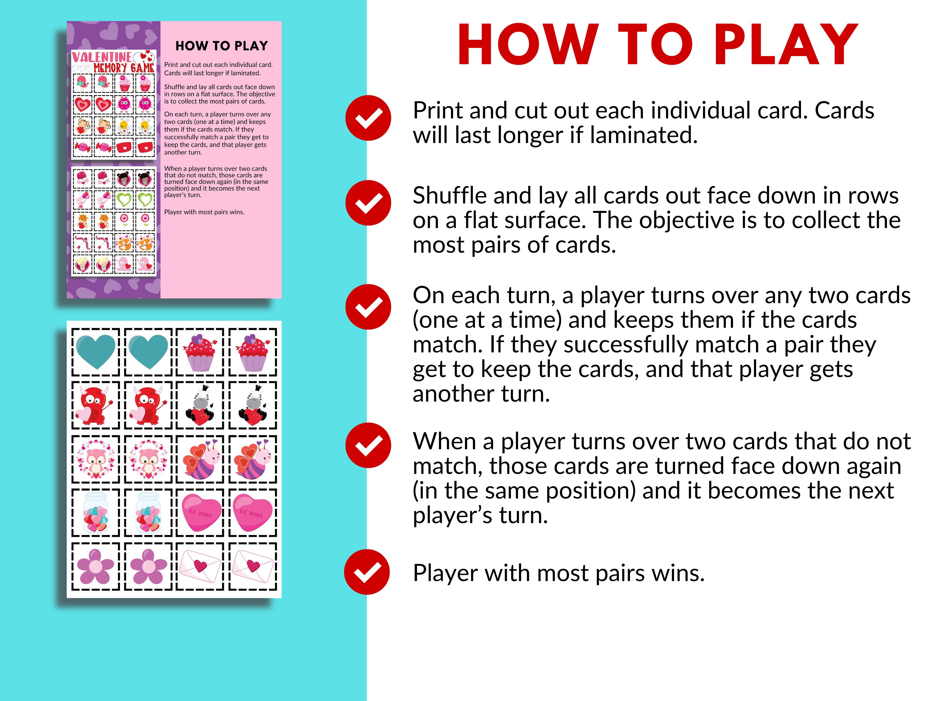 Valentine Memory Game, Printable Valentine Matching Game, Kids Memory ...