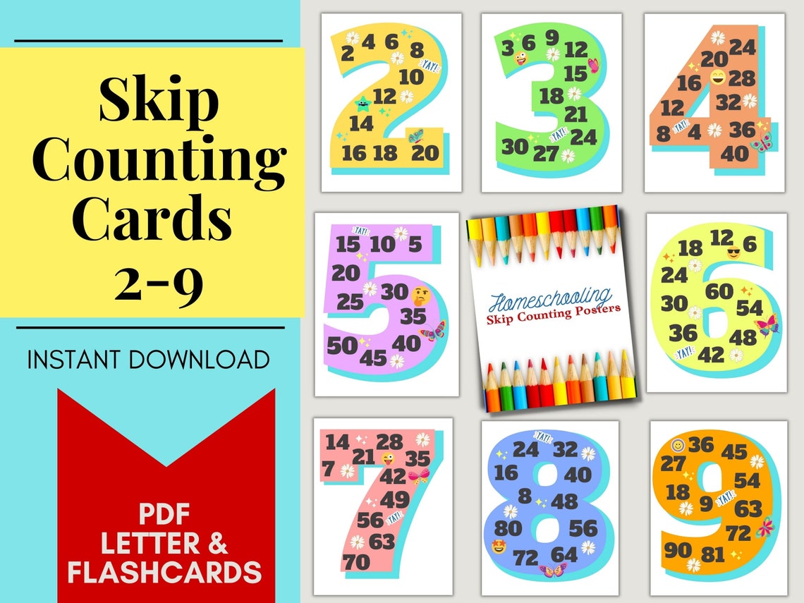 Printable Skip Counting Cards, Homeschool Math Activity, Math Flash ...