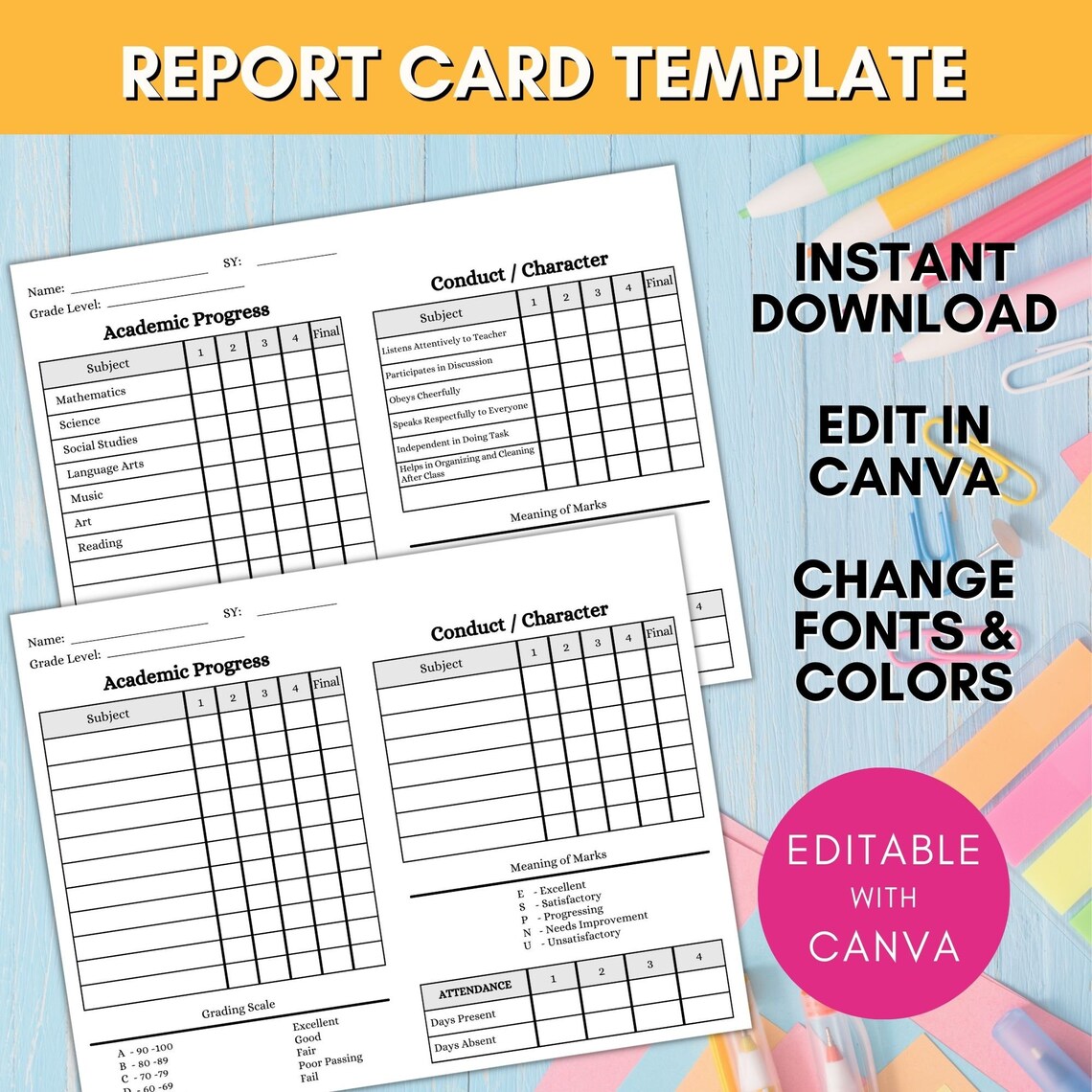 Editable Homeschool Report Card, Homeschool Progress Report, Report ...