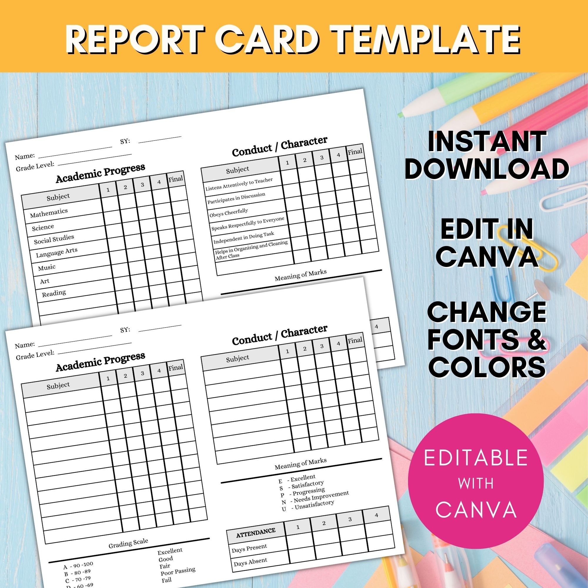 Editable Homeschool Report Card, Homeschool Progress Report, Report ...