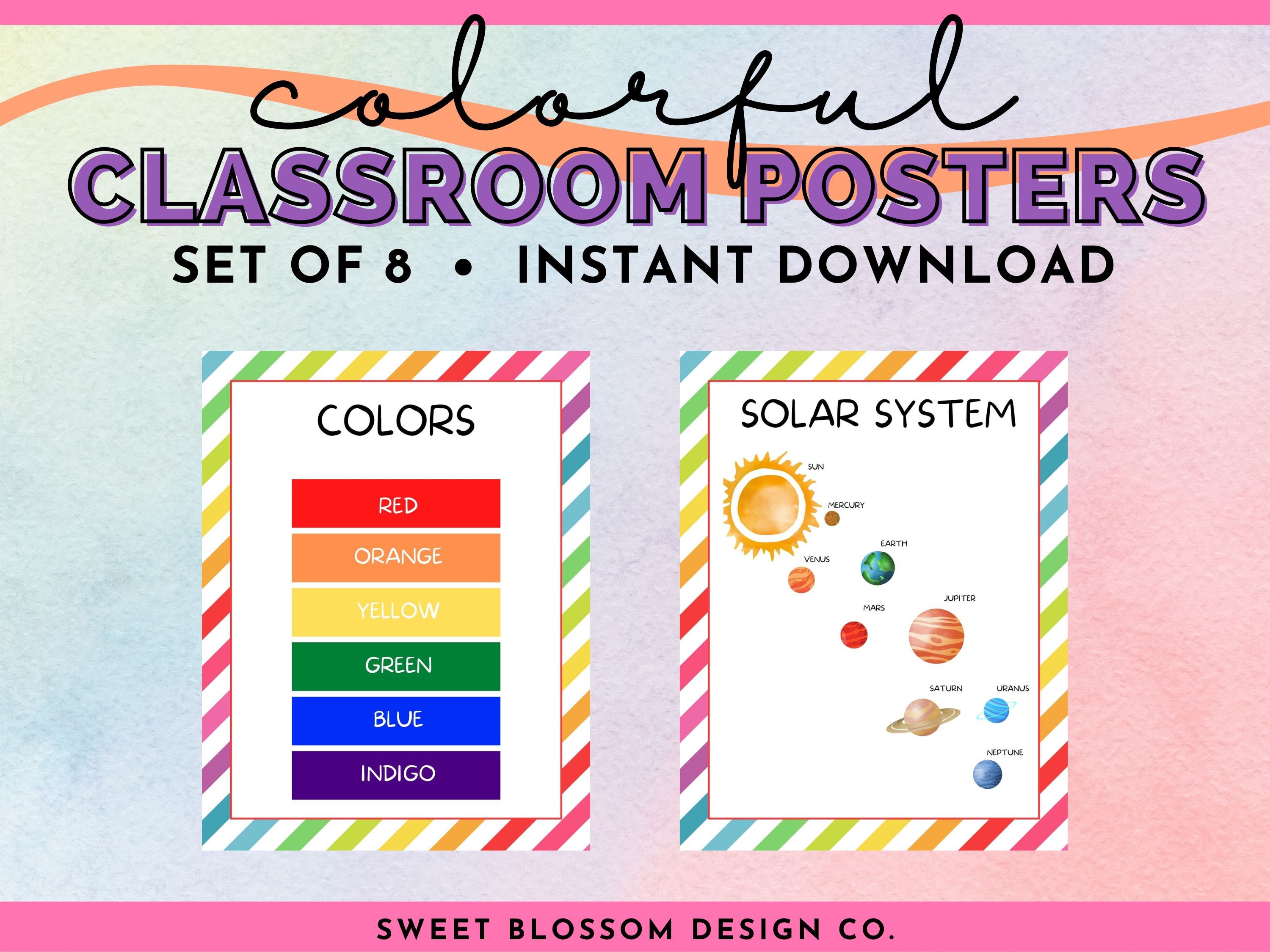 Set of 8 Colorful Classroom Posters, Educational Posters for Kids ...
