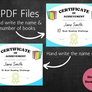 Reading Certificate Book Challenge for Kids Edit in Canva - Etsy