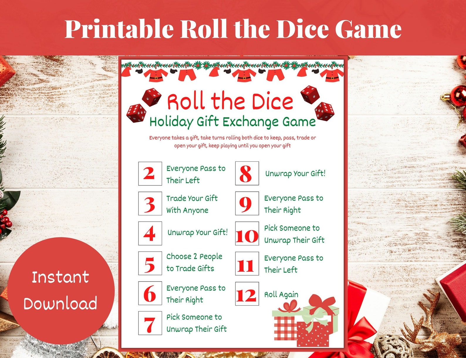 Roll the Dice Holiday Game | Party Gift Exhange | Christmas Game - Etsy
