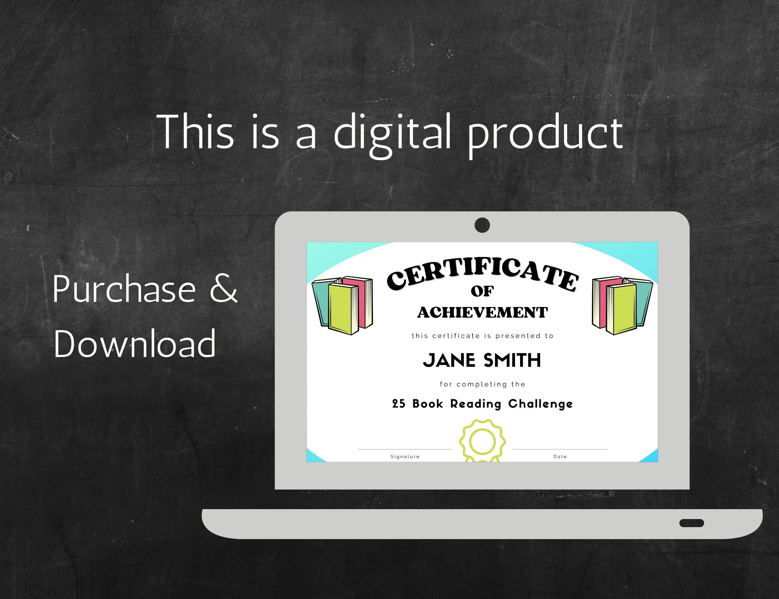 Reading Certificate Book Challenge for Kids Edit in Canva - Etsy