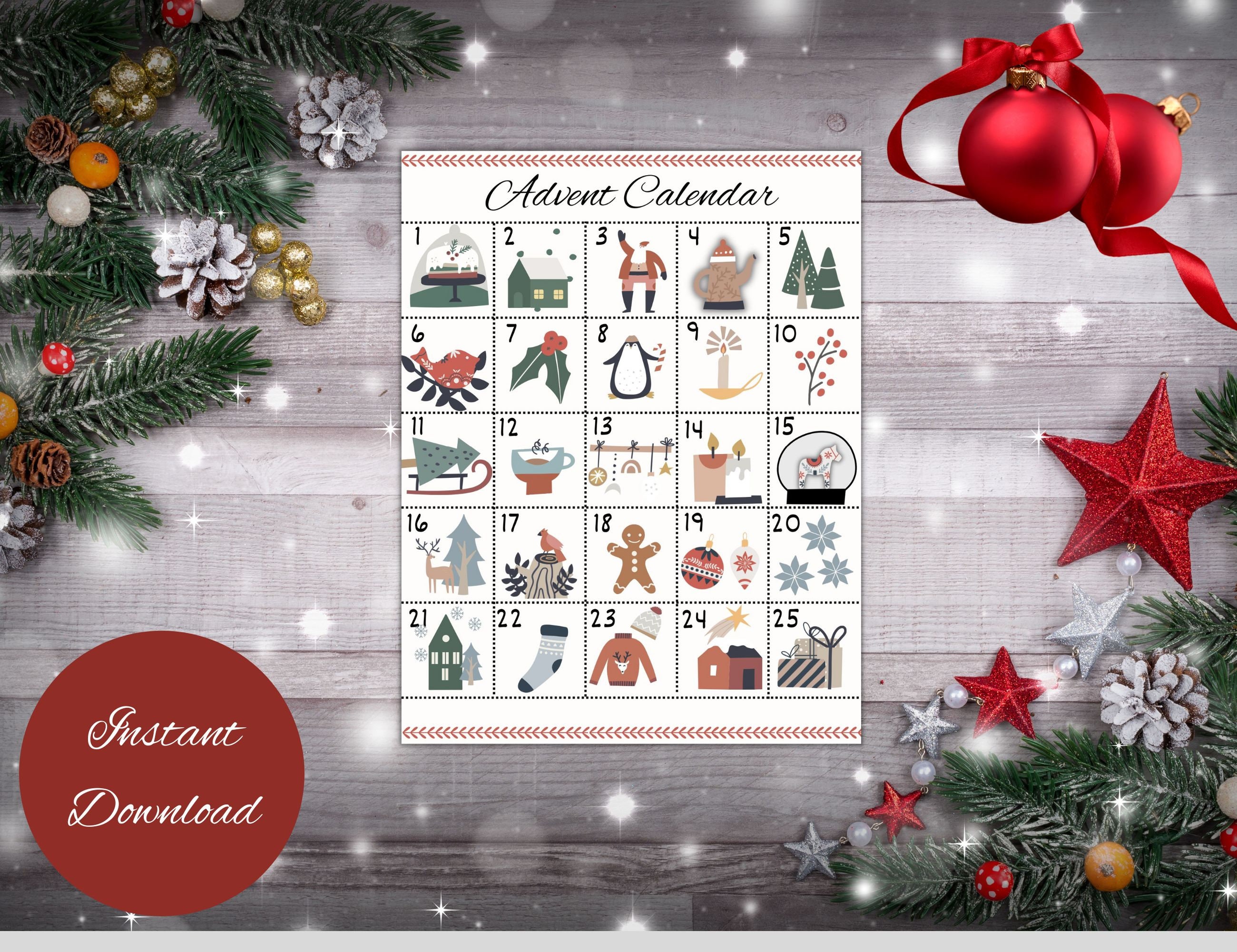 Scandinavian Advent Calendar | Printable Advent Calendar for Adults - Etsy