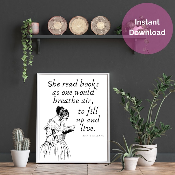 She Read Books as One Would Breathe Air Instant Download Book | Etsy