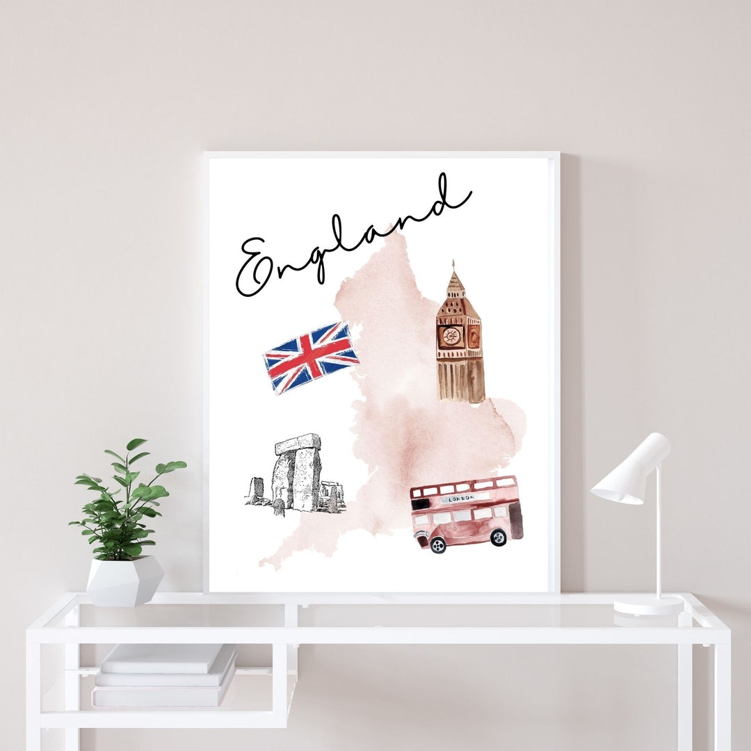 England Map Travel Poster Instant Download in Multiple Sizes Makes a ...