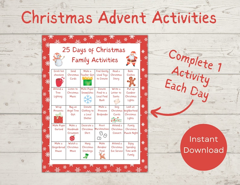 Advent Activity Calendar | Family Christmas Activities - Etsy