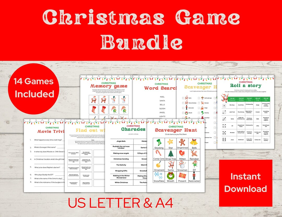 Christmas Games Bundle Printable Holiday Games for Kids and Adults ...