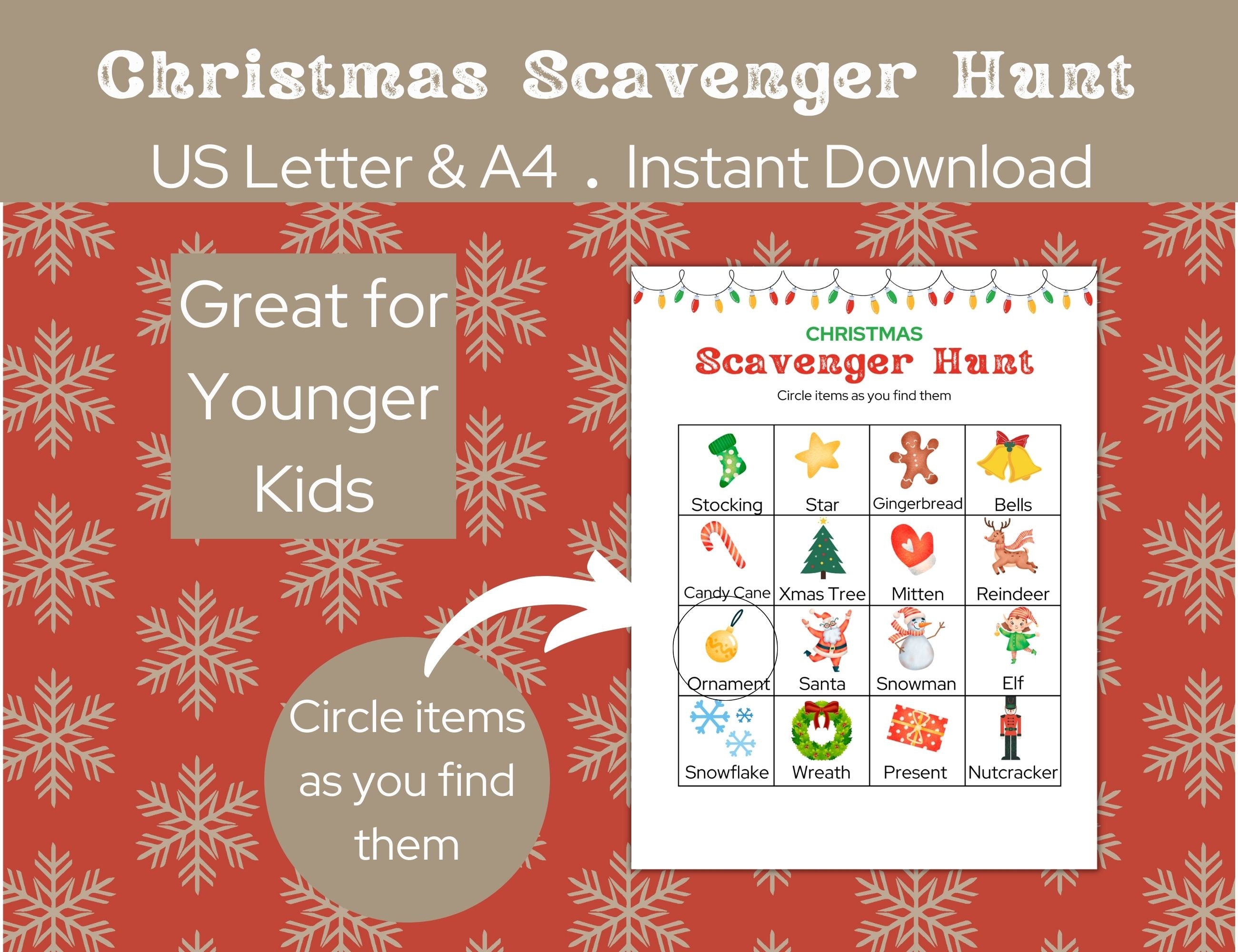 Christmas Scavenger Hunt | Kids Games Printable | Holiday Scavenger ...