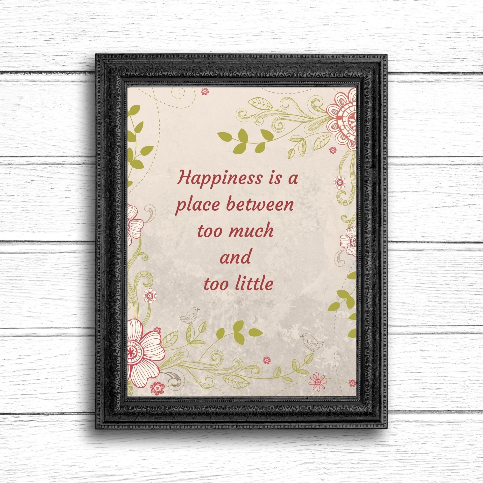 Happiness Quote Printable Floral Wall Art | Instant Download in 4 Sizes ...