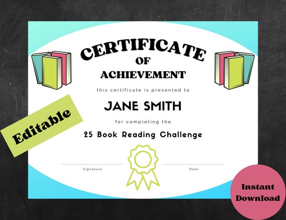 Reading Certificate Templates For Kids Literacy Editable Printable