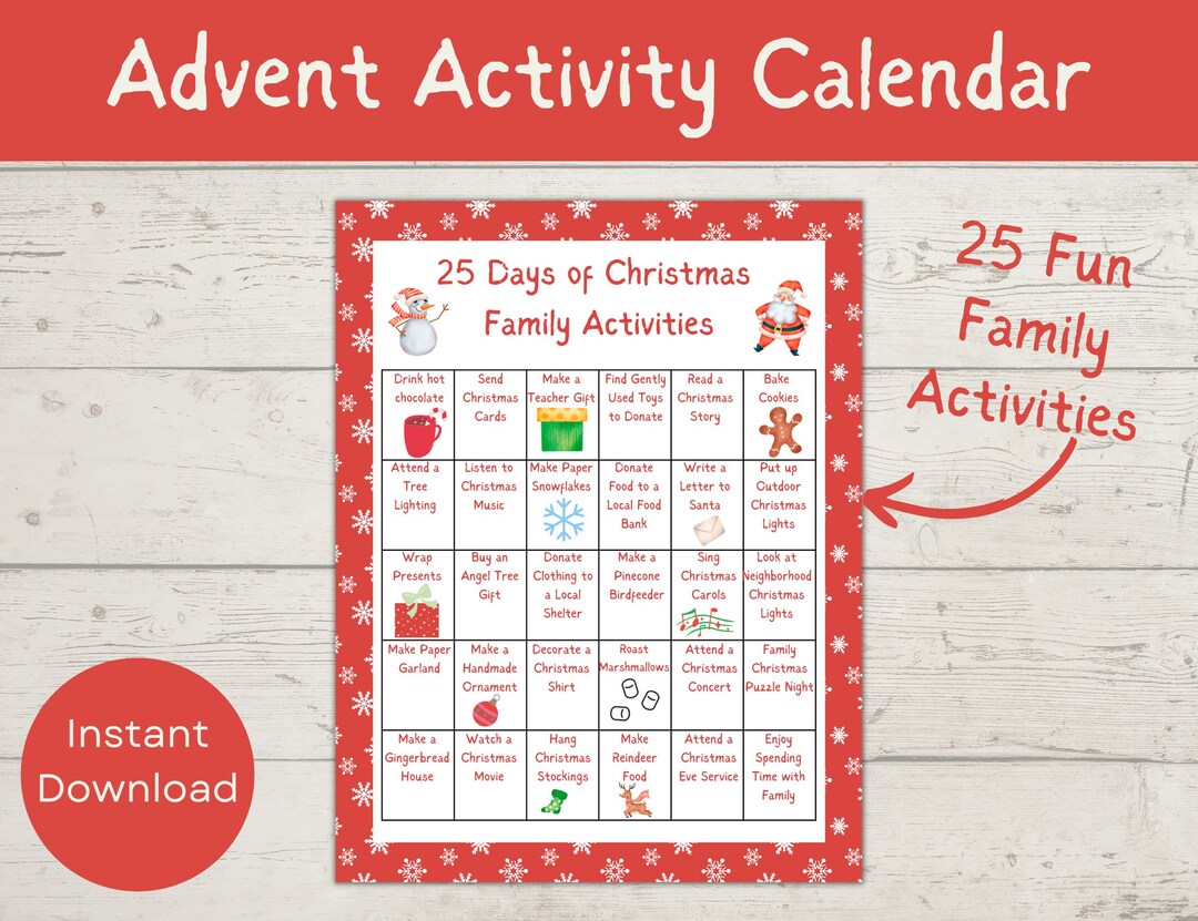 Advent Activity Calendar | Family Christmas Activities - Etsy