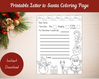 Letter to Santa Coloring Page Printable Letter to Santa for - Etsy