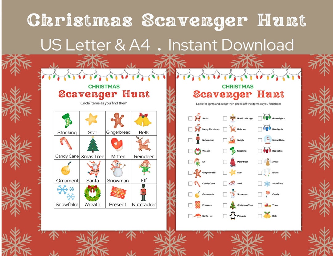 Christmas Scavenger Hunt | Kids Games Printable | Holiday Scavenger ...