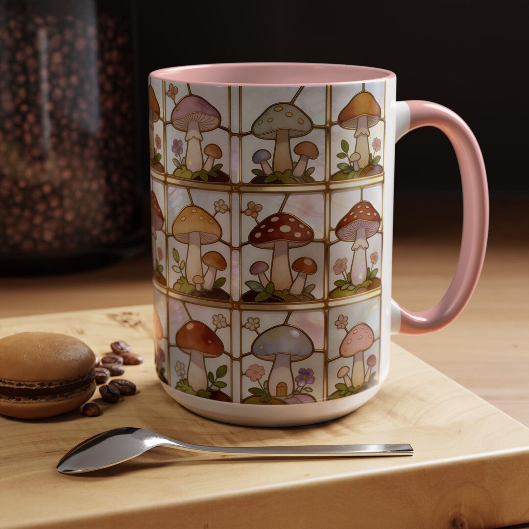 Stained Glass Mushroom Mug, Cottagecore Kitchenware, Mushroom Coffee ...