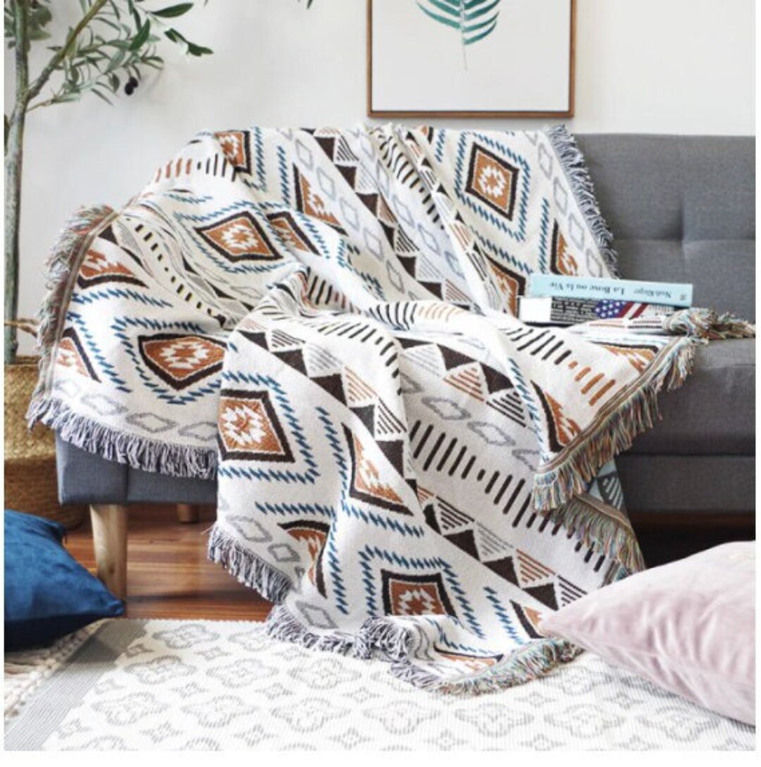 Nordic Cotton Bohemian Knitted Throw Thread Blanket on the Bed Sofa ...
