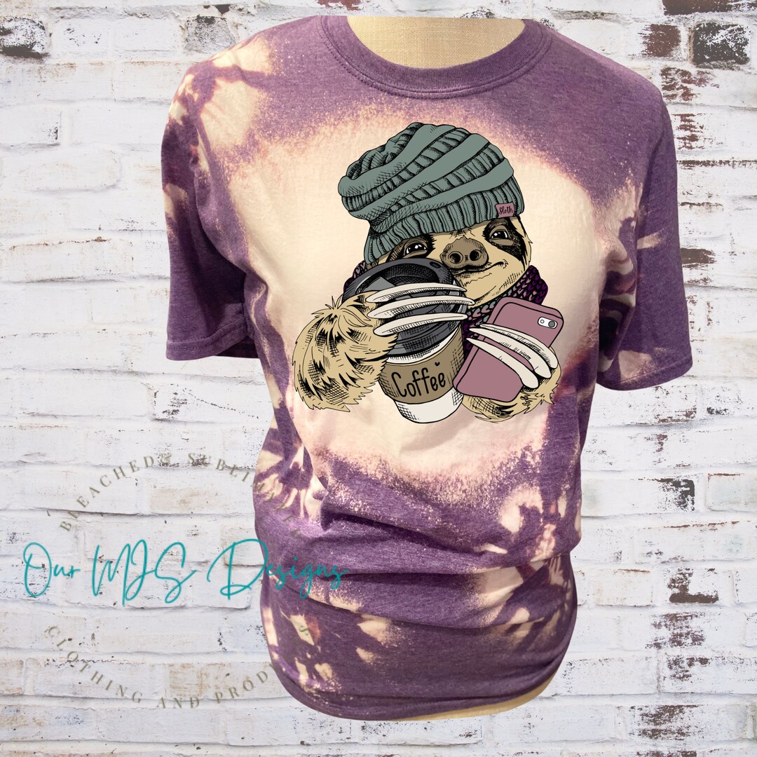 Sloths and Coffee Bleached Tee Shirt Sloth Lover Tee Shirt, Sloth ...