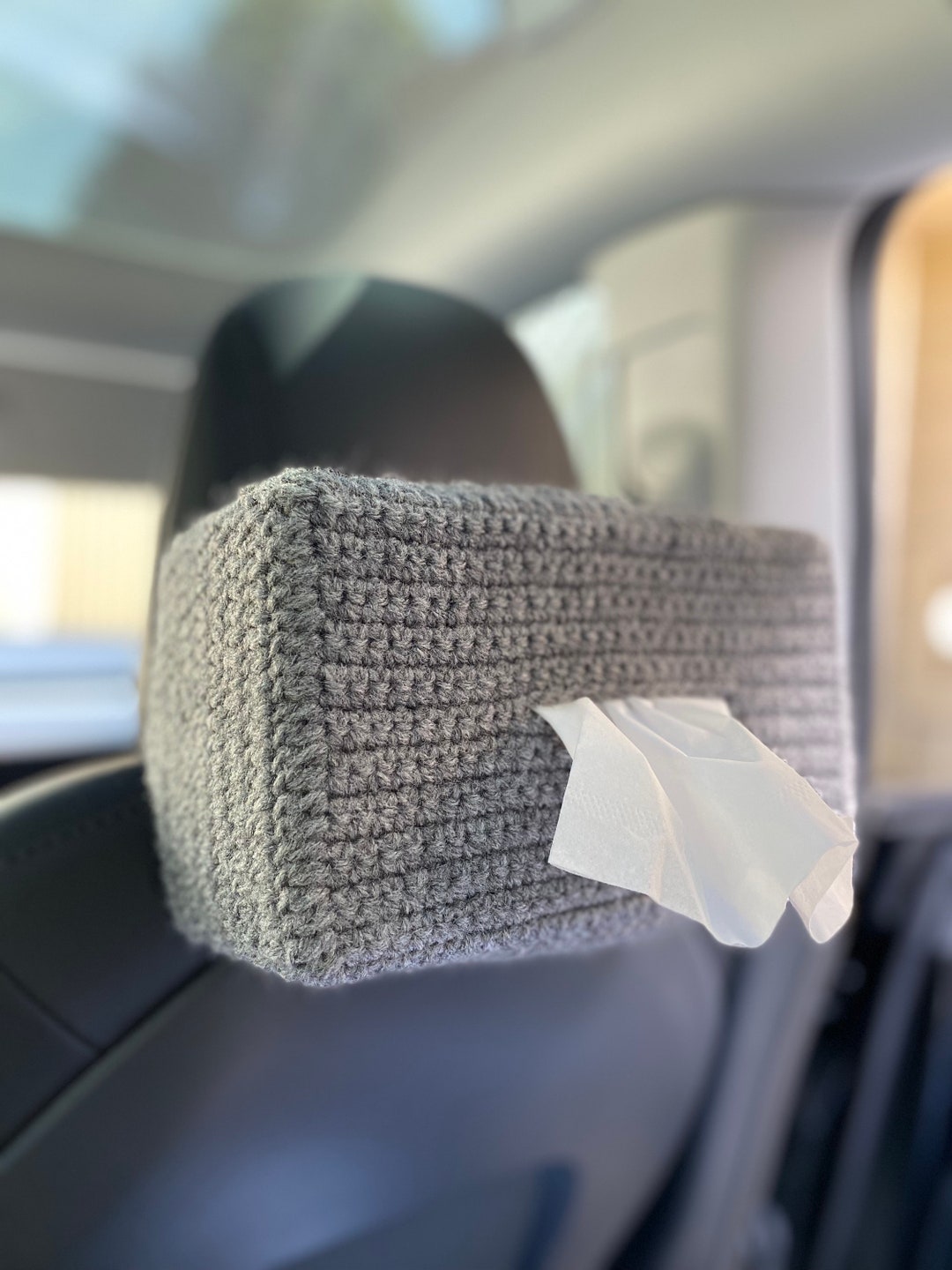 Handmade Crochet Tissue Box Holder for Car Seat Headrest–fits Most Cars ...