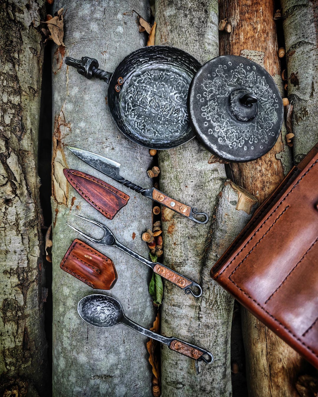 Bushcraft Primitive Hand Forge Viking Camp Set With Genuie Leather Bag ...