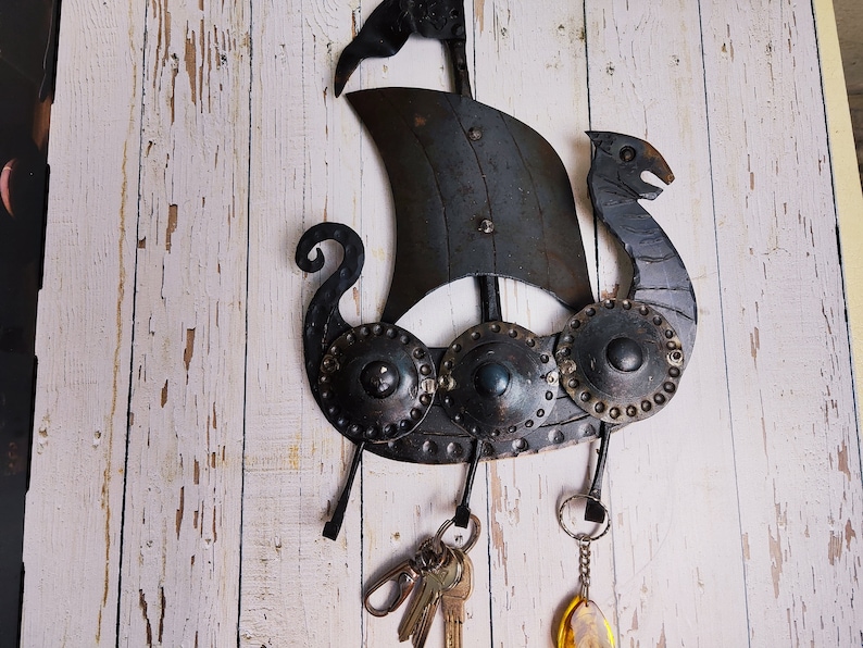 Blacksmith Hand Forged Viking Ship Key Holder. Key Rack With 3 Hacks - Etsy
