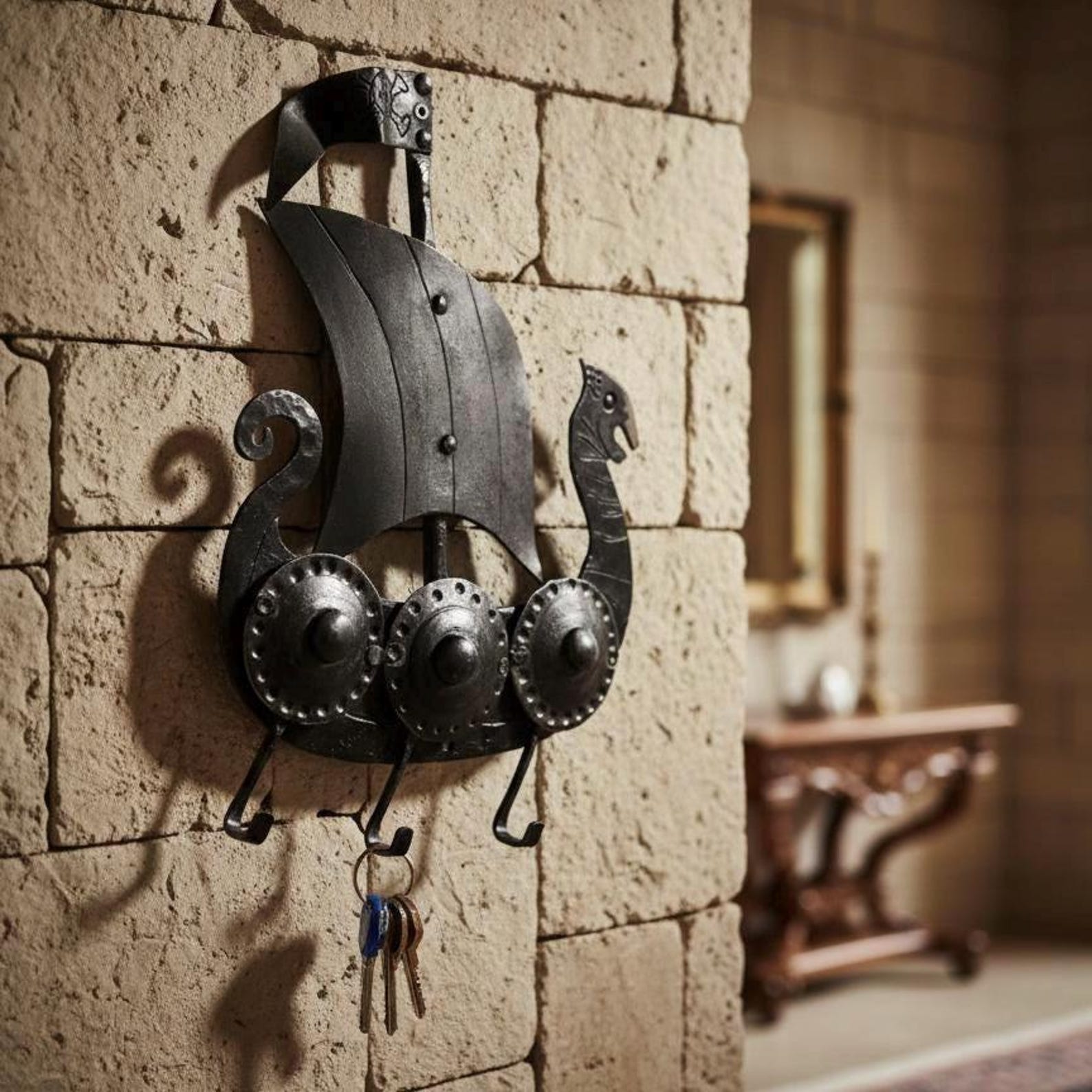 Blacksmith Hand Forged Viking Ship Key Holder. Key Rack With 3 Hacks - Etsy