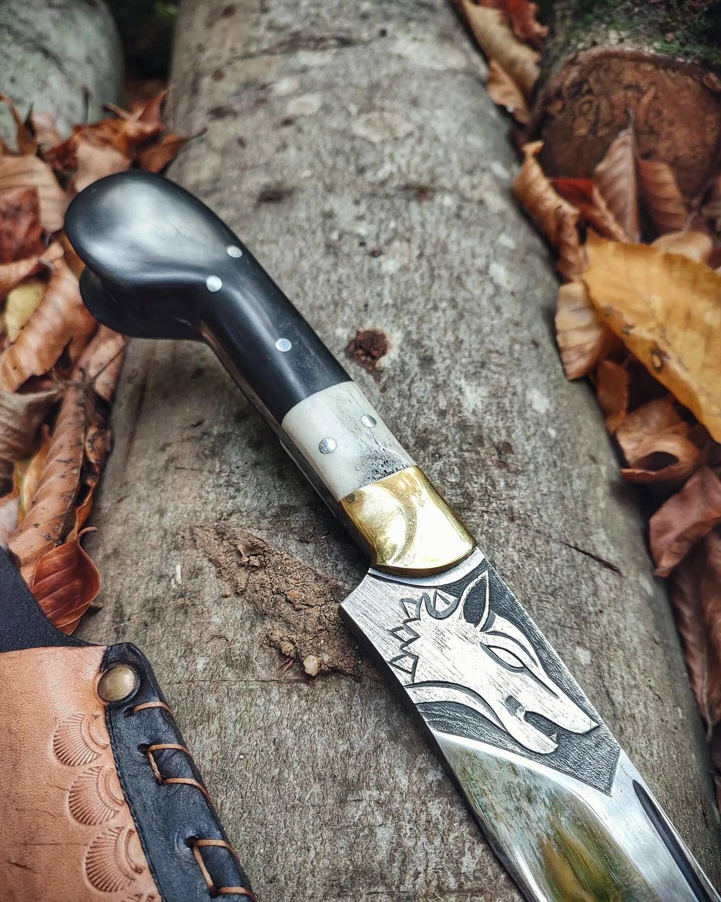 Blacksmith Hand Forge Engraving Custom Knife With Leather - Etsy