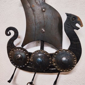 Blacksmith Hand Forged Viking Ship Key Holder. Key Rack With 3 Hacks - Etsy
