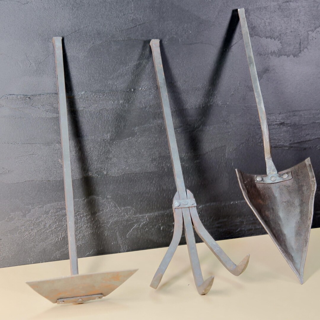 Handmade Forged Iron 3-piece Garden Tool Set (shovel, Rake, Hoe) - Etsy