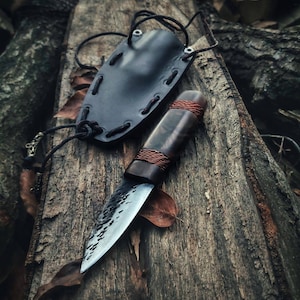Hand Forge Carboon Steel Blacksmith Tactical Primitive Neck Knife With Leather Sheath - Etsy
