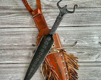 Blacksmith Hand Forge Engraving Custom Knife With Leather - Etsy
