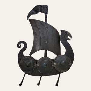 Blacksmith Hand Forged Viking Ship Key Holder. Key Rack With 3 Hacks - Etsy