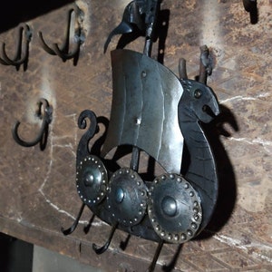 Blacksmith Hand Forged Viking Ship Key Holder. Key Rack With 3 Hacks - Etsy