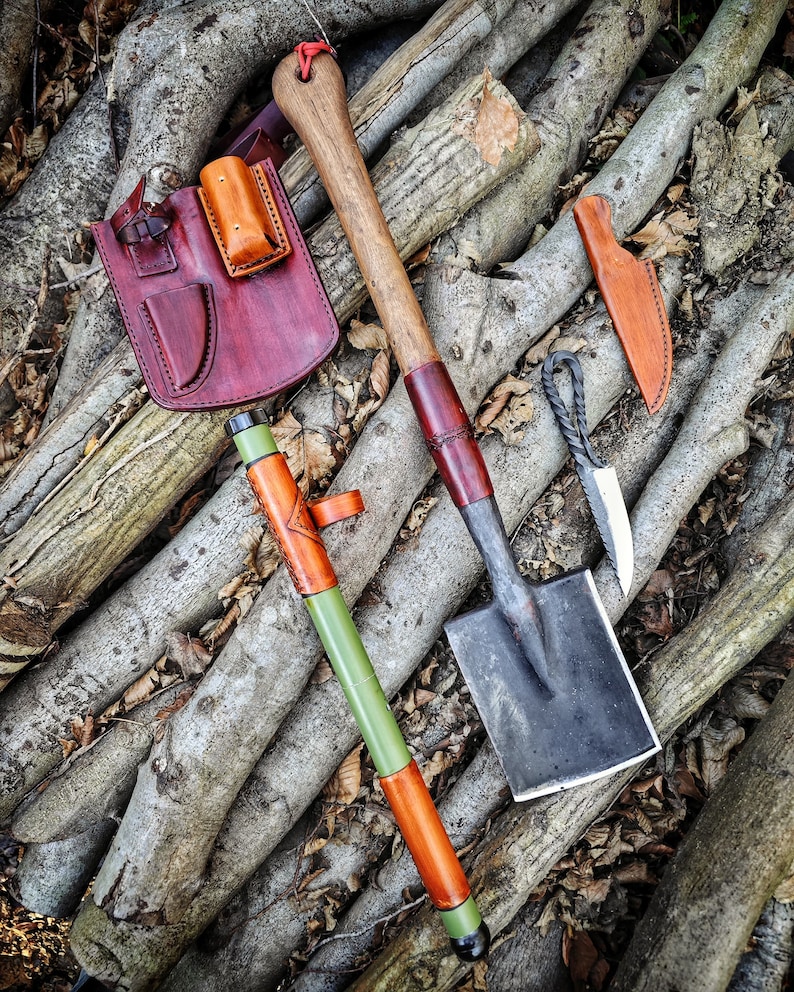Handmade Tactical Shovel: Bushcraft Knife & Bowsaw Survival Set - Etsy