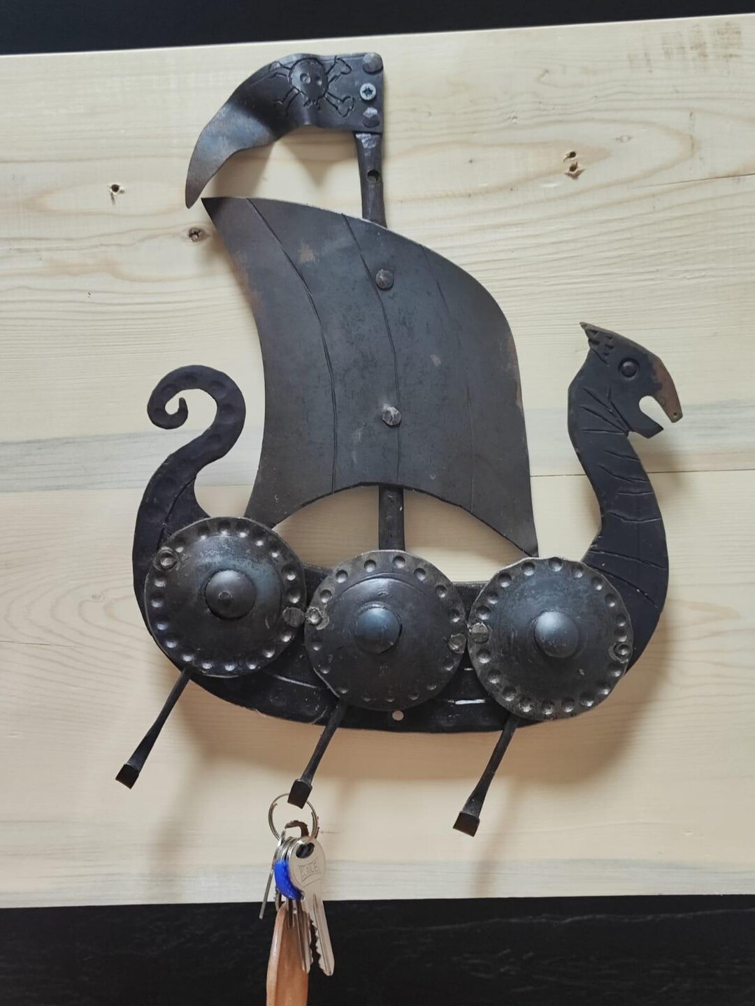 Blacksmith Hand Forged Viking Ship Key Holder. Key Rack With 3 Hacks - Etsy