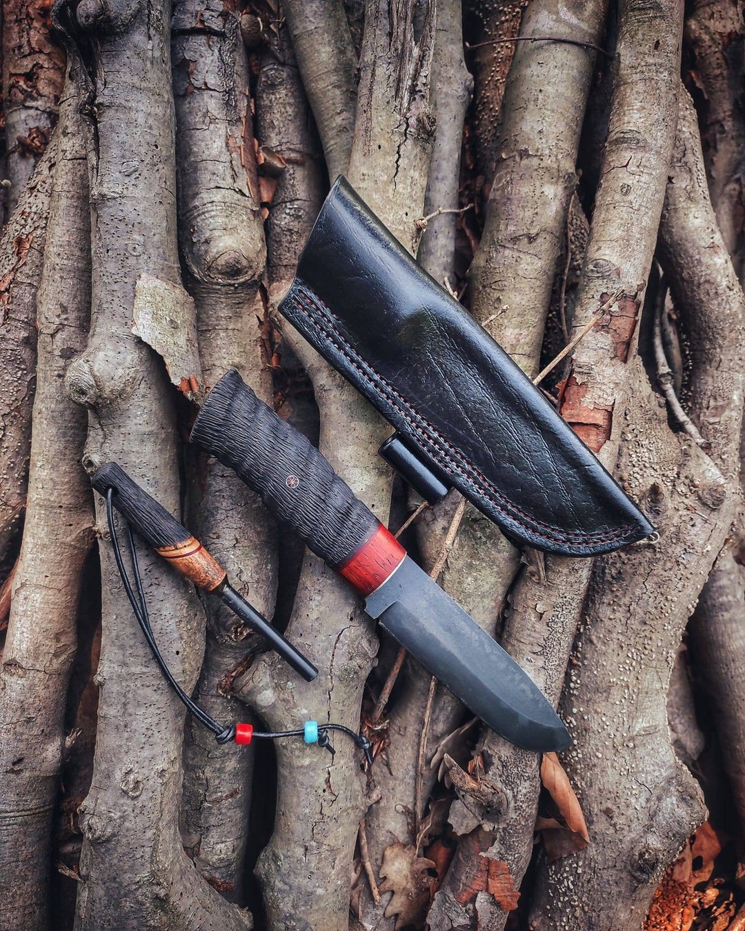 Black Blacksmith Hand Forge Engraving Custom Knife With Leather Sheath ...