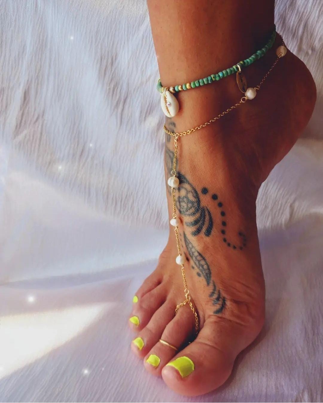 Pearl Foot Chain Barefoot Sandals, Beach Wedding Jewelry, Boho Anklet ...