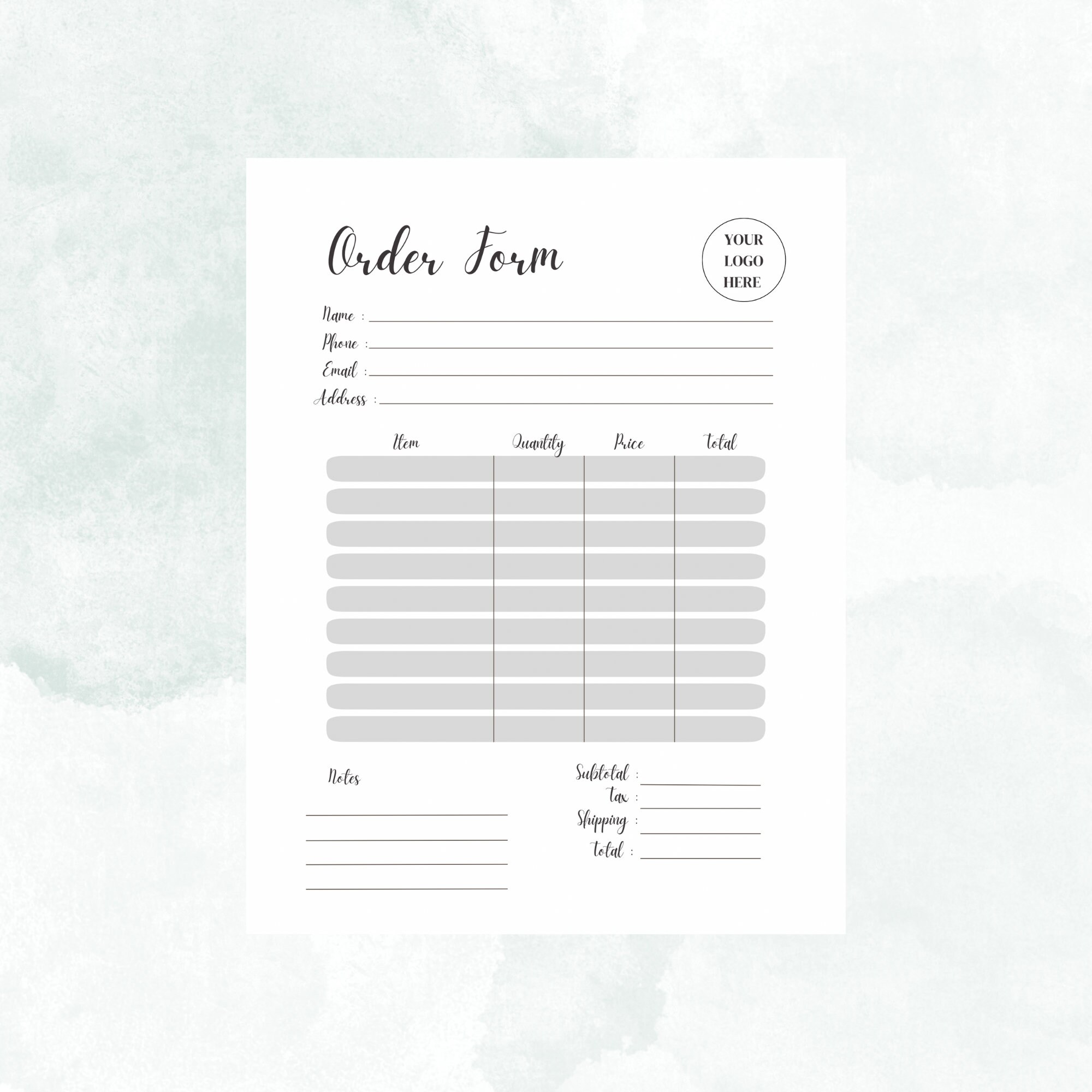 Order Form Template, Customizable Order Form, Printable Order Form ...
