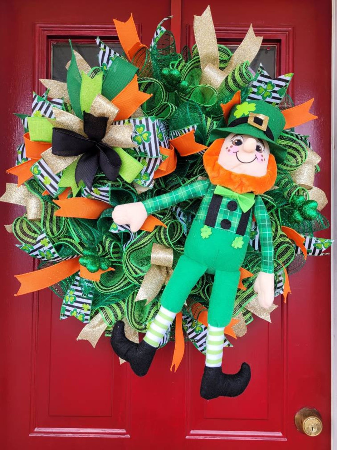 St. Patricks Day Wreath, Leprechaun Wreath, Mesh Wreath, Shamrock Door ...